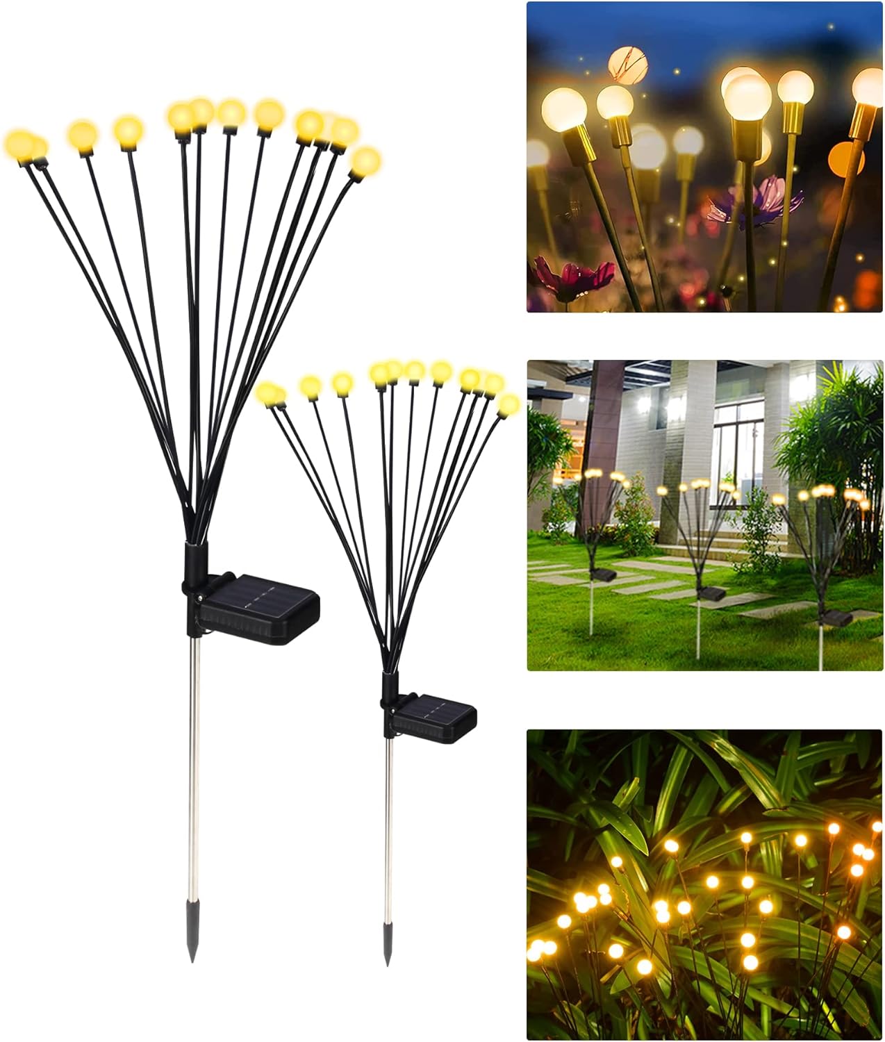 2Pack 24LED Solar Garden Lights, Solar Powered Firefly Lights, Firefly ...