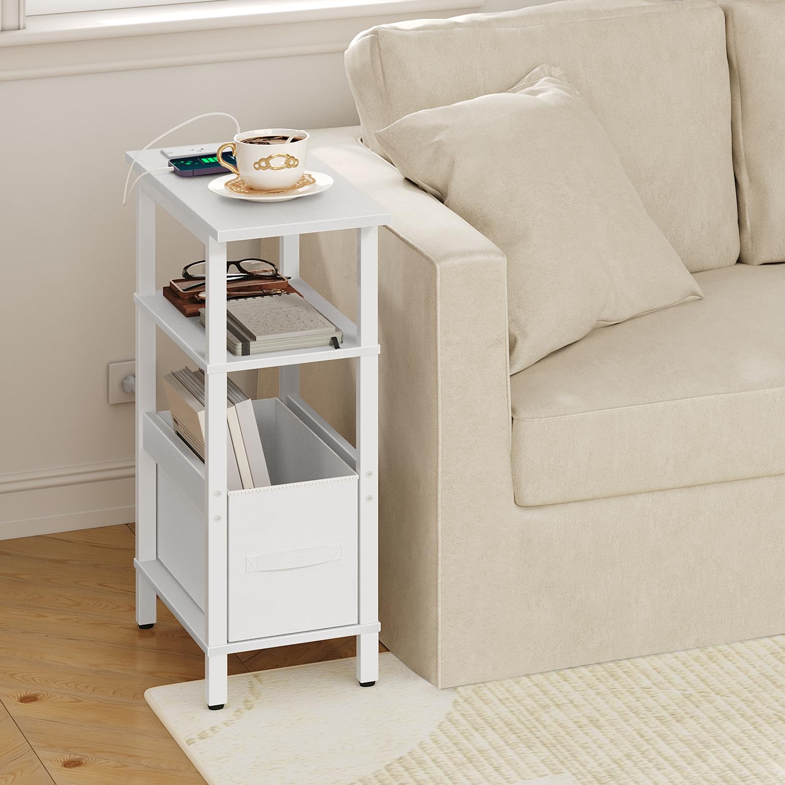 Amazon.com: MAHANCRIS Narrow Side Table with Charging Station, Small ...