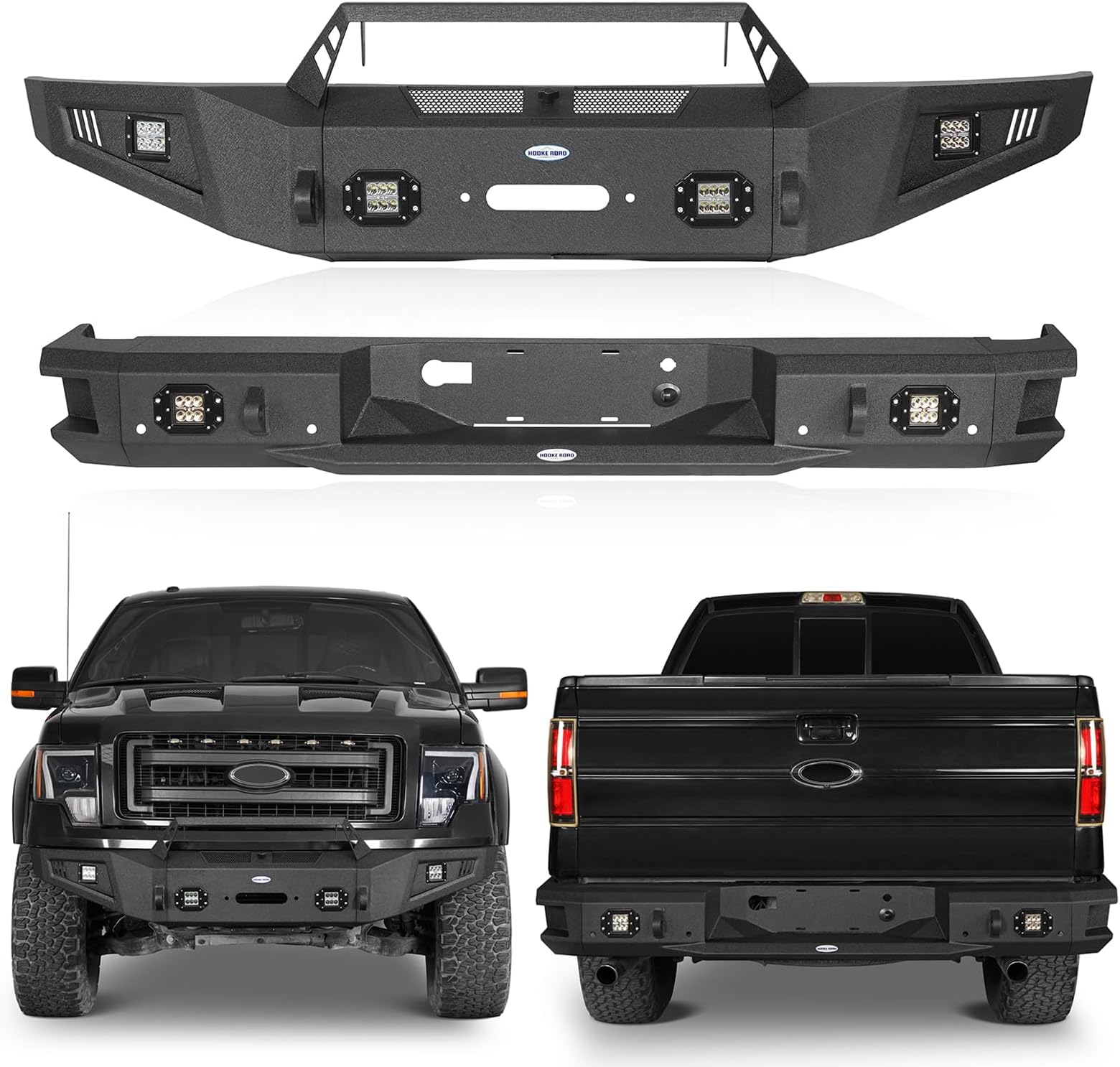 Amazon.com: Hooke Road F150 Steel Black Front Bumper w/Winch Plate ...