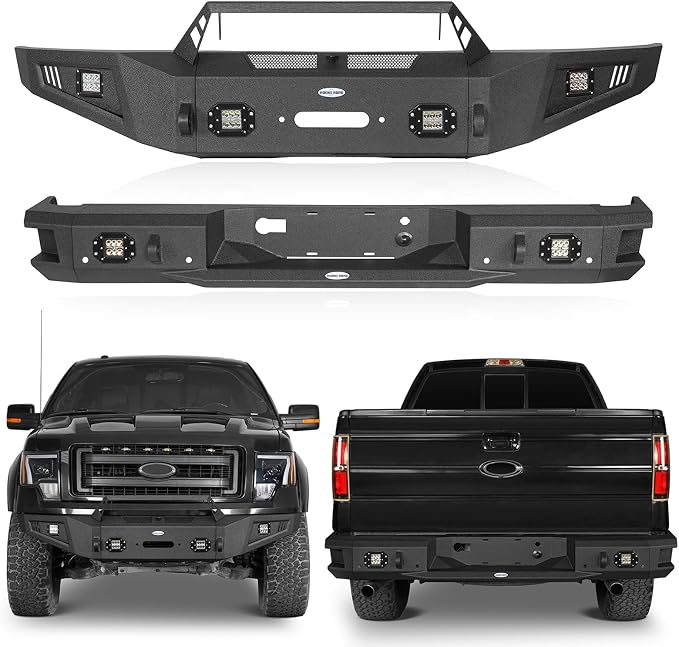 Hooke Road F150 Steel Black Front Bumper w/Winch Plate + Rear Bumper ...