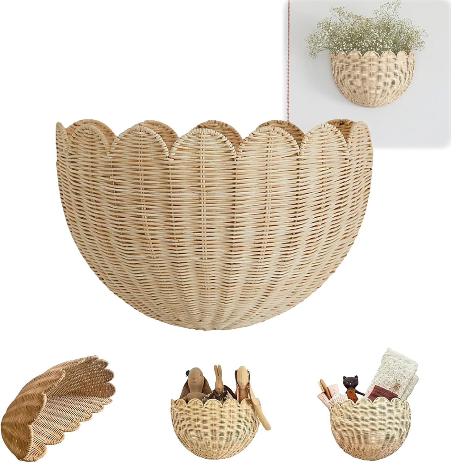 Scallop Wall Basket, 𝐒𝐜𝐚𝐥𝐥𝐨𝐩𝐞𝐝 𝐖𝐚𝐥𝐥 𝐖𝐢𝐜𝐤𝐞𝐫 𝐁𝐚𝐬𝐤𝐞𝐭, Scalloped Hanging ...