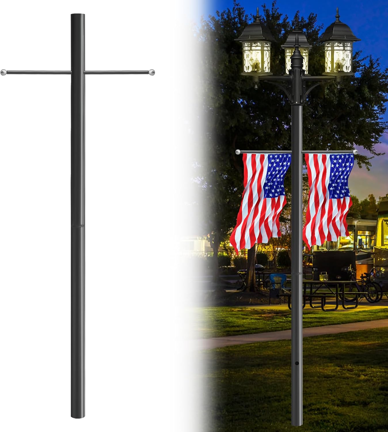 YuLuoXiang 80-Inch Black Outdoor Lamp Post with Cross Arm – Weather ...