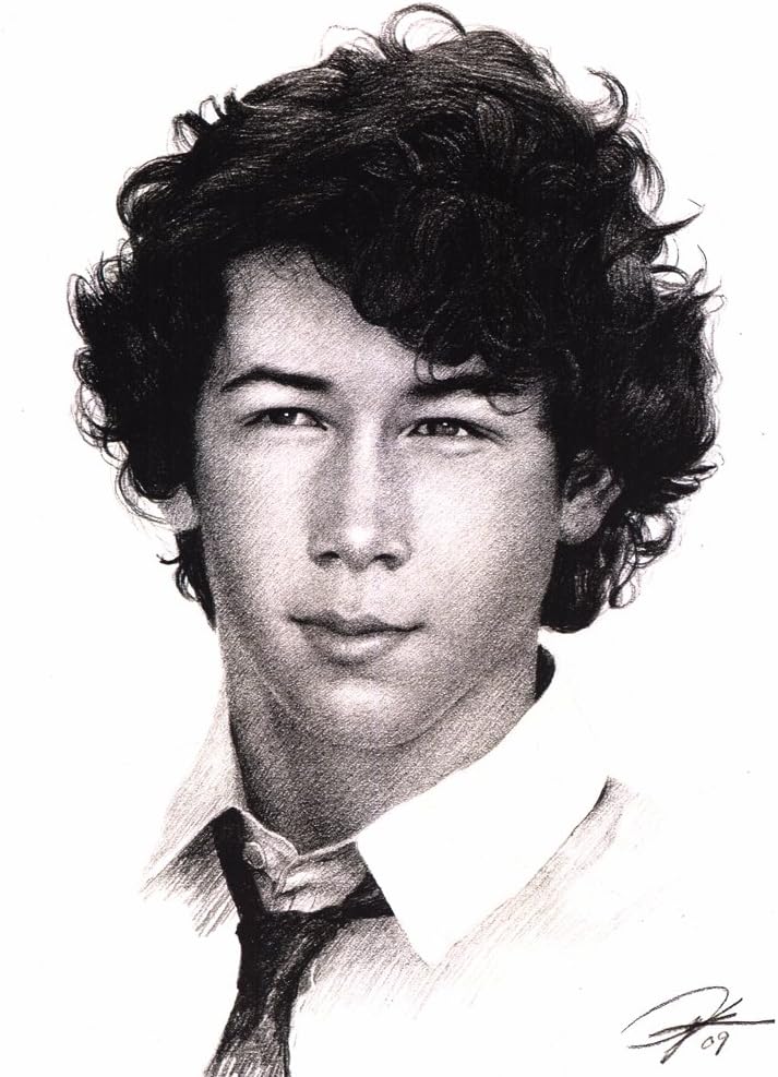 Amazon.com: Nick Jonas from Brothers Sketch Portrait, Charcoal Graphite ...