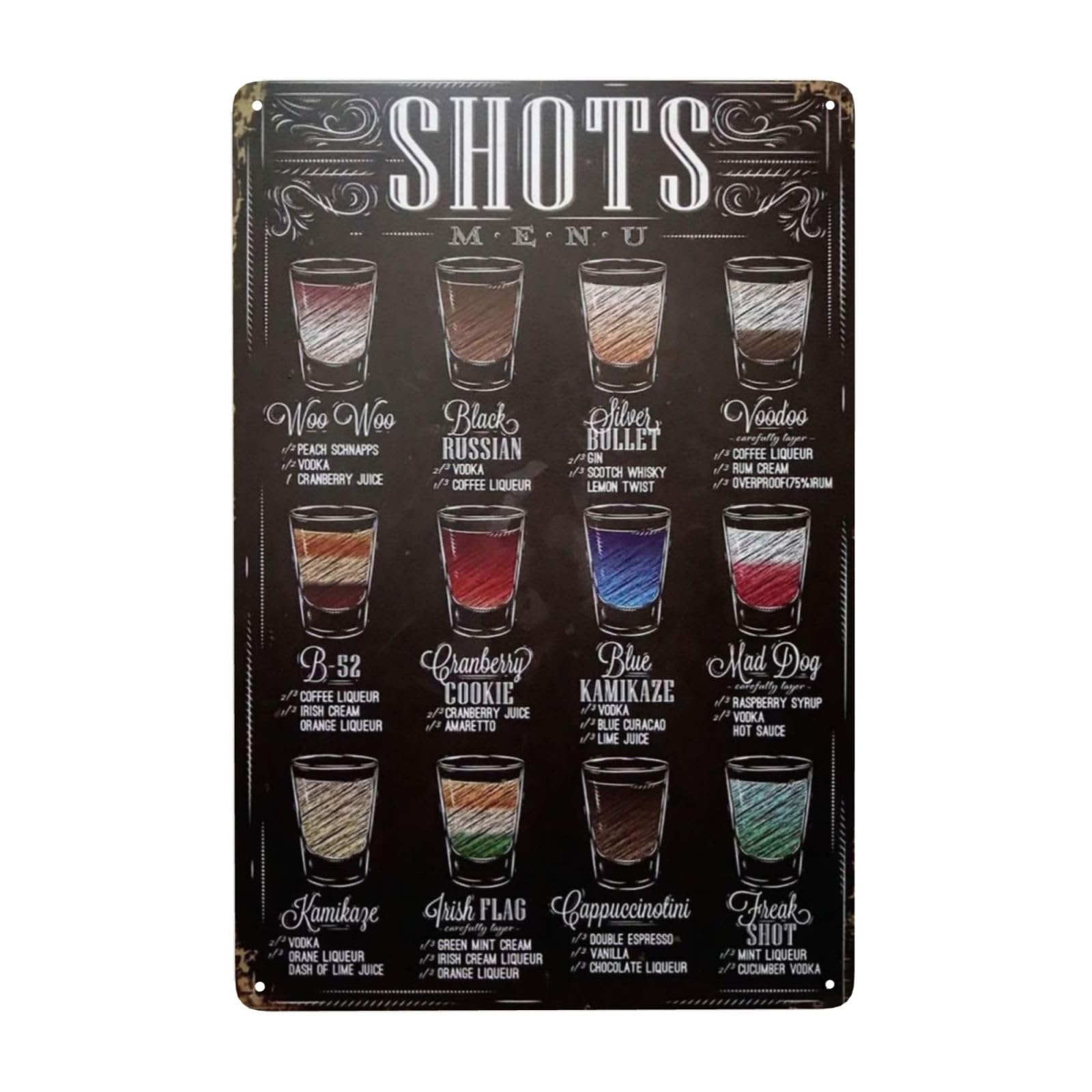 Amazon.com: WEWLYXGS Shots Menu Retro Vintage Bar Metal Tin Sign Poster ...