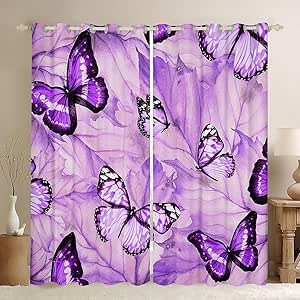 Erosebridal Purple Butterfly Curtains & Drapes 2 Panels 42" Wx90 L ...