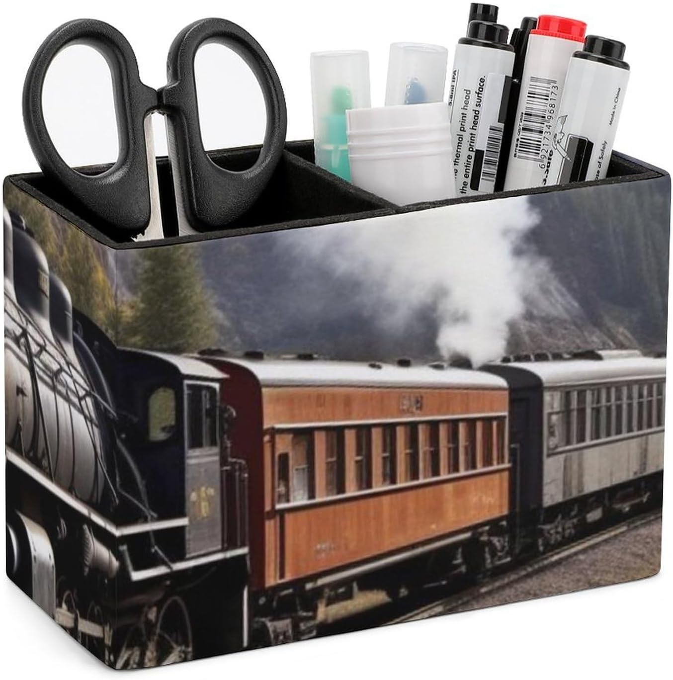 Amazon.com: YTBKLJGD PU Leather Pen Holder, Steam Locomotive Train ...
