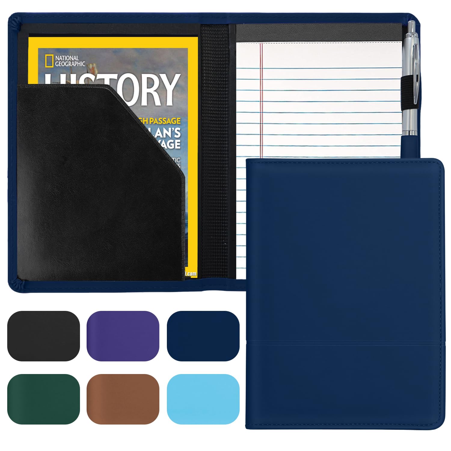 Business Portfolio Gorbado A5 Padfolio - Navy Blue Leather Folder With ...