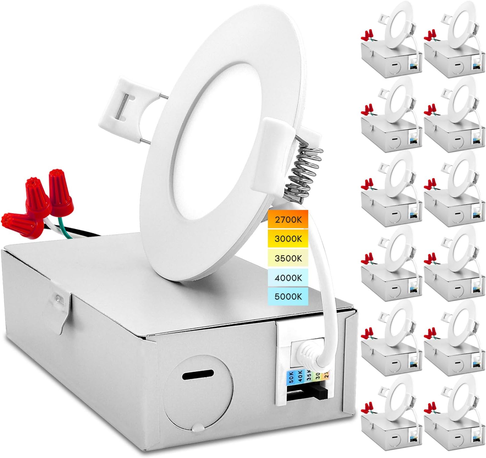 LUXRITE 12-Pack 5 Inch Ultra Thin LED Recessed Light with Junction Box ...