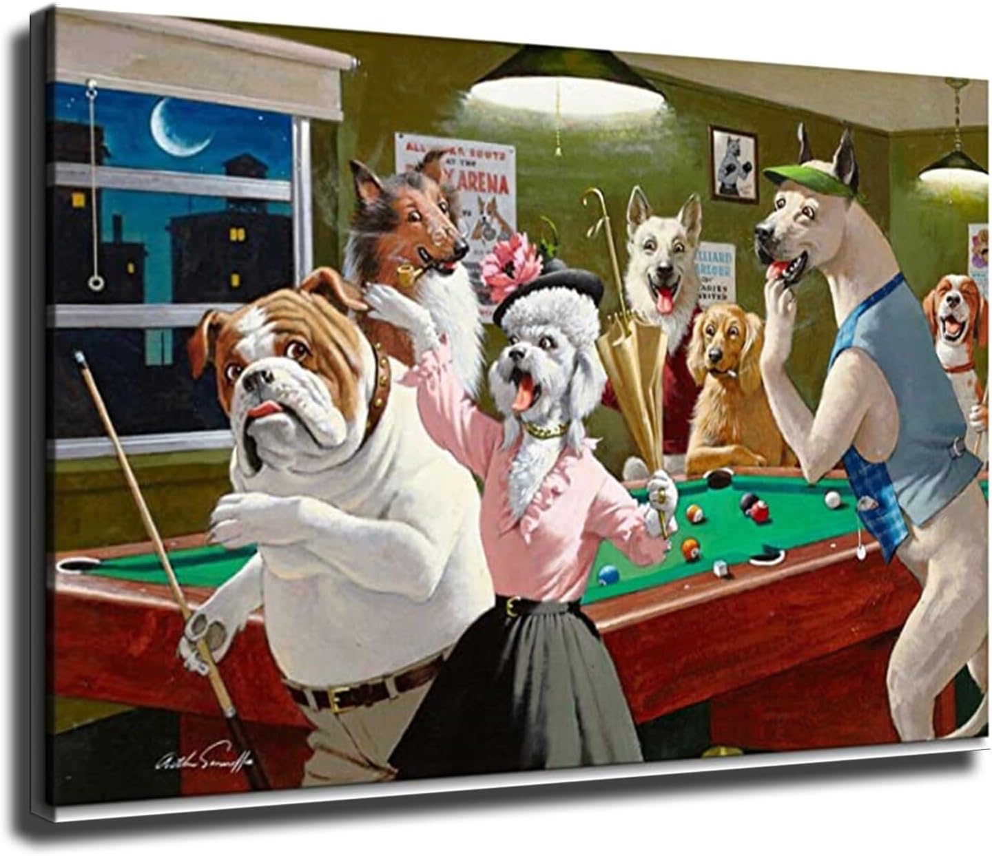 Amazon.com: Funny Animals Dogs Playing Pool Billiard Poodle Poster ...