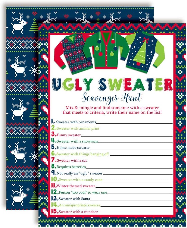 Amazon.com: Ugly Sweater Scavenger Hunt Christmas Holiday Fill In Game ...