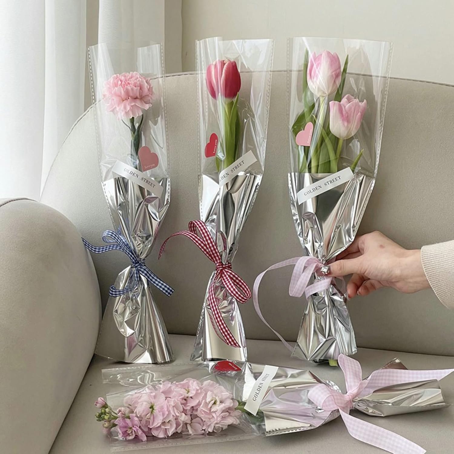 Amazon.com: 10pcs Single Rose Sleeve Bouquet Bags Plastic Single Flower ...