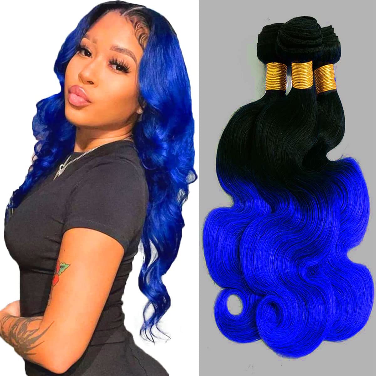 Amazon.com : Blue Bundles Human Hair Body Wave Bundles Ombre Blue Hair ...