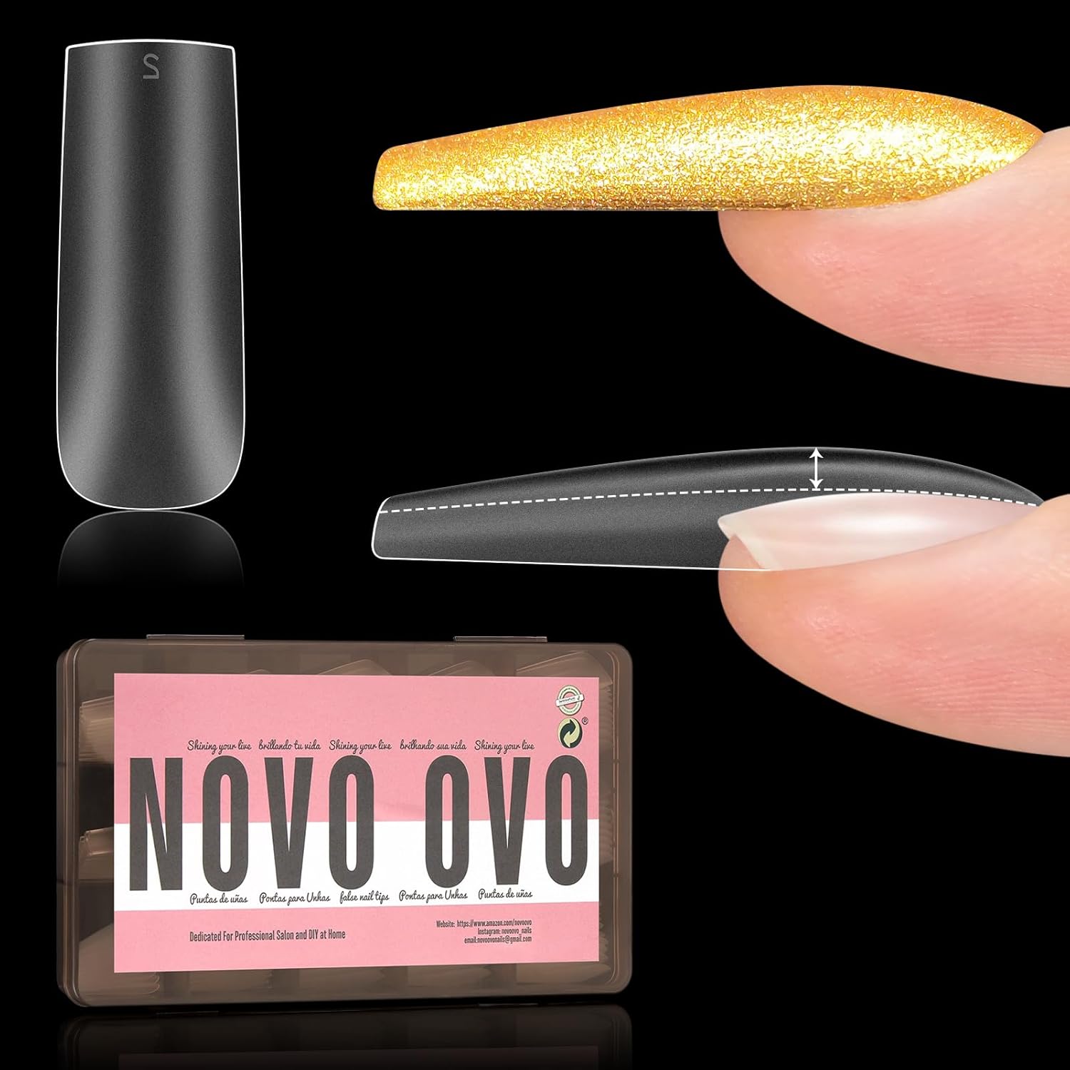 Pre-designed Apex Sculpted Long Square Nail Tips, Full Cover Acrylic ...