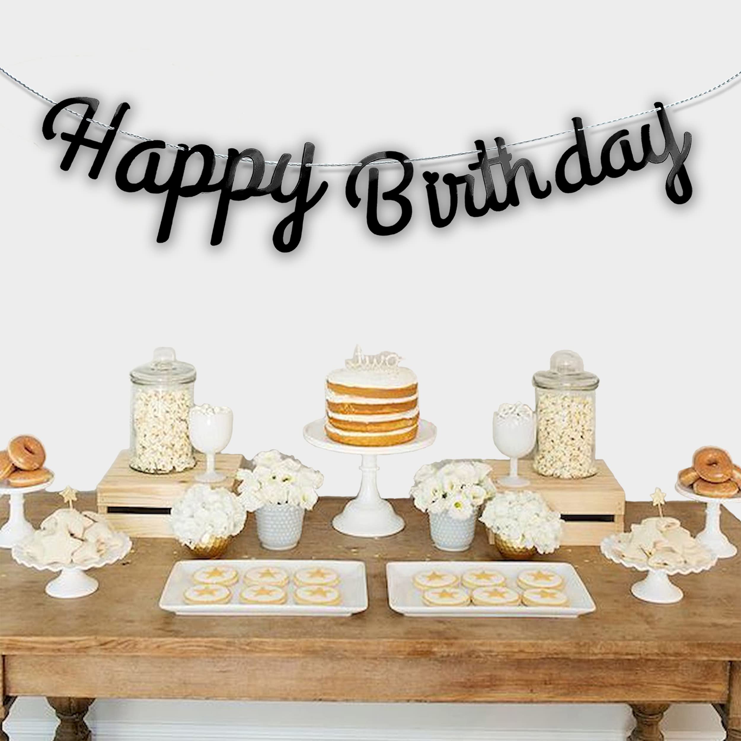 Larger-Size Black Shiny Birthday Banner, Elegant Handwriting Letter ...