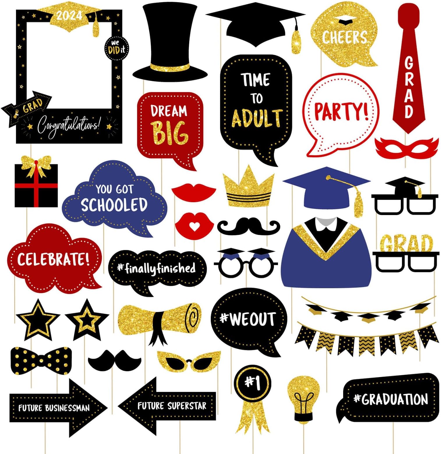 Amazon.com: SWYOUN 31PCS Class of 2024 Graduation Grad Party Masks ...