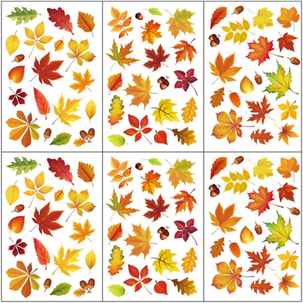 6 Sheets Fall Leaves Window Clings Decor, 114Pcs Autumn Fall Maple ...
