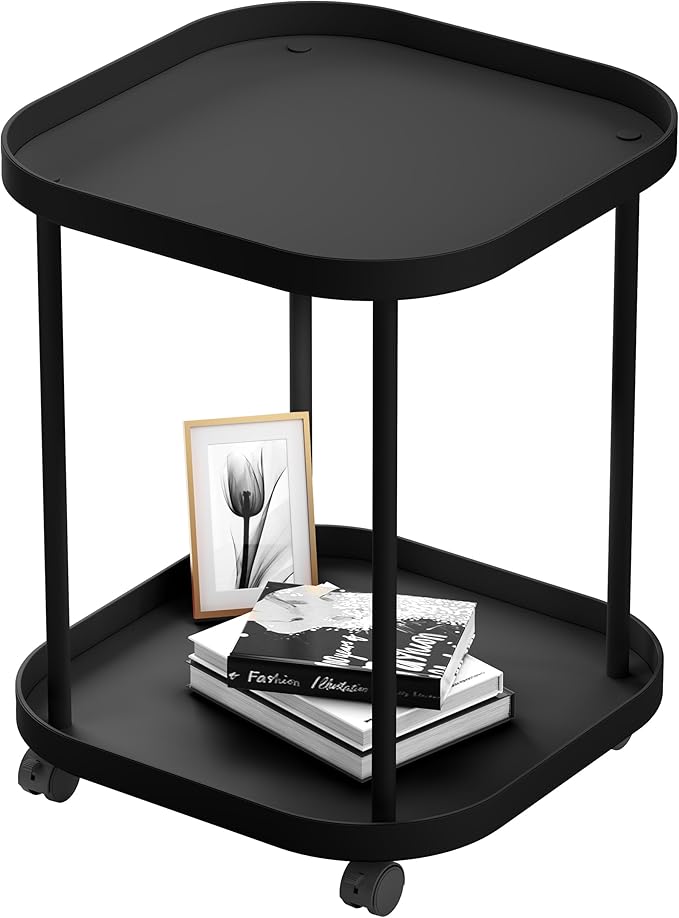 Amazon.com: villertech Side Table with Wheels, End Table Living Room ...