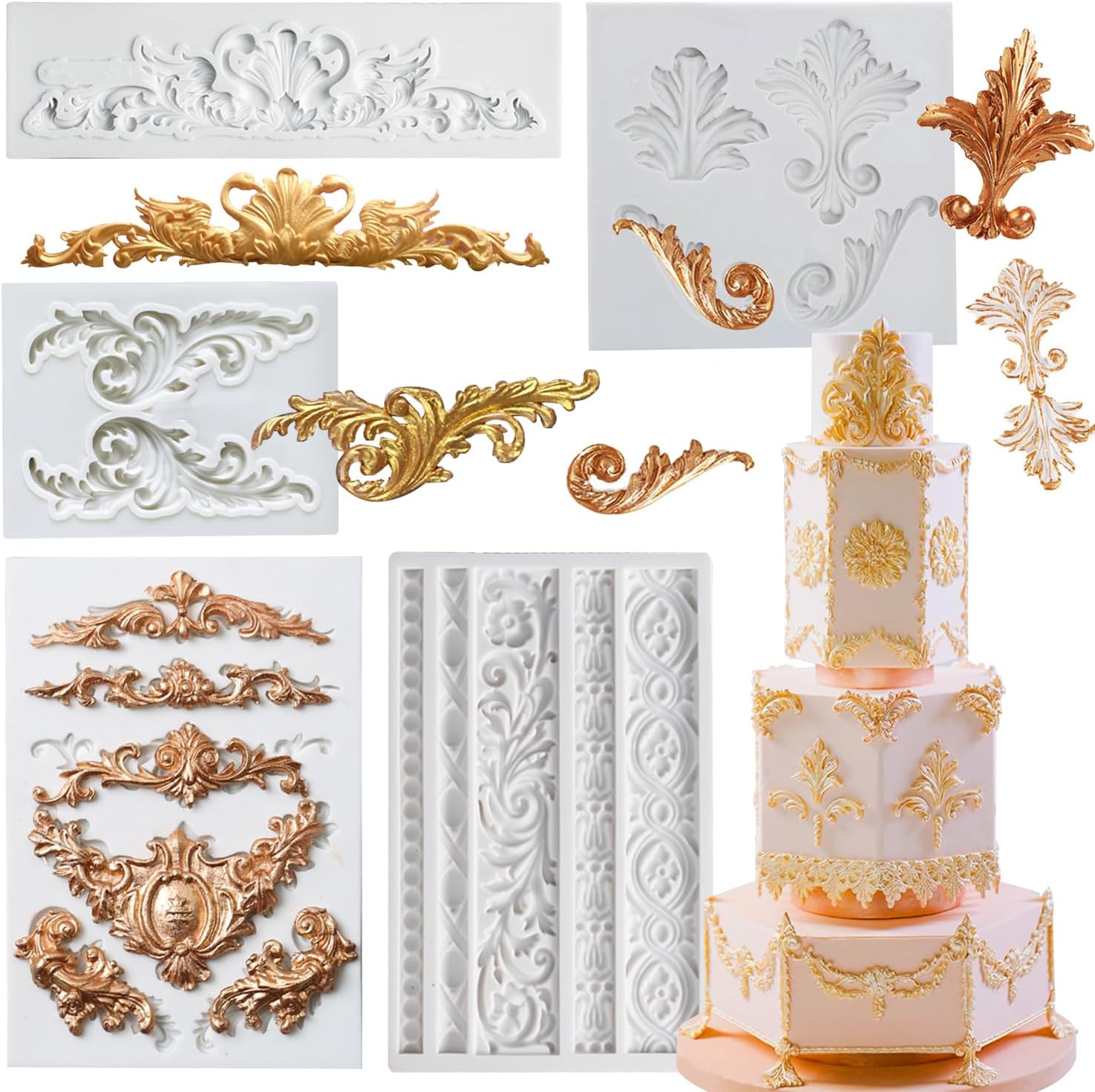 Amazon.com: GROWTAIL Baroque Fondant Border Mold, 5 Pcs Scroll Lace ...