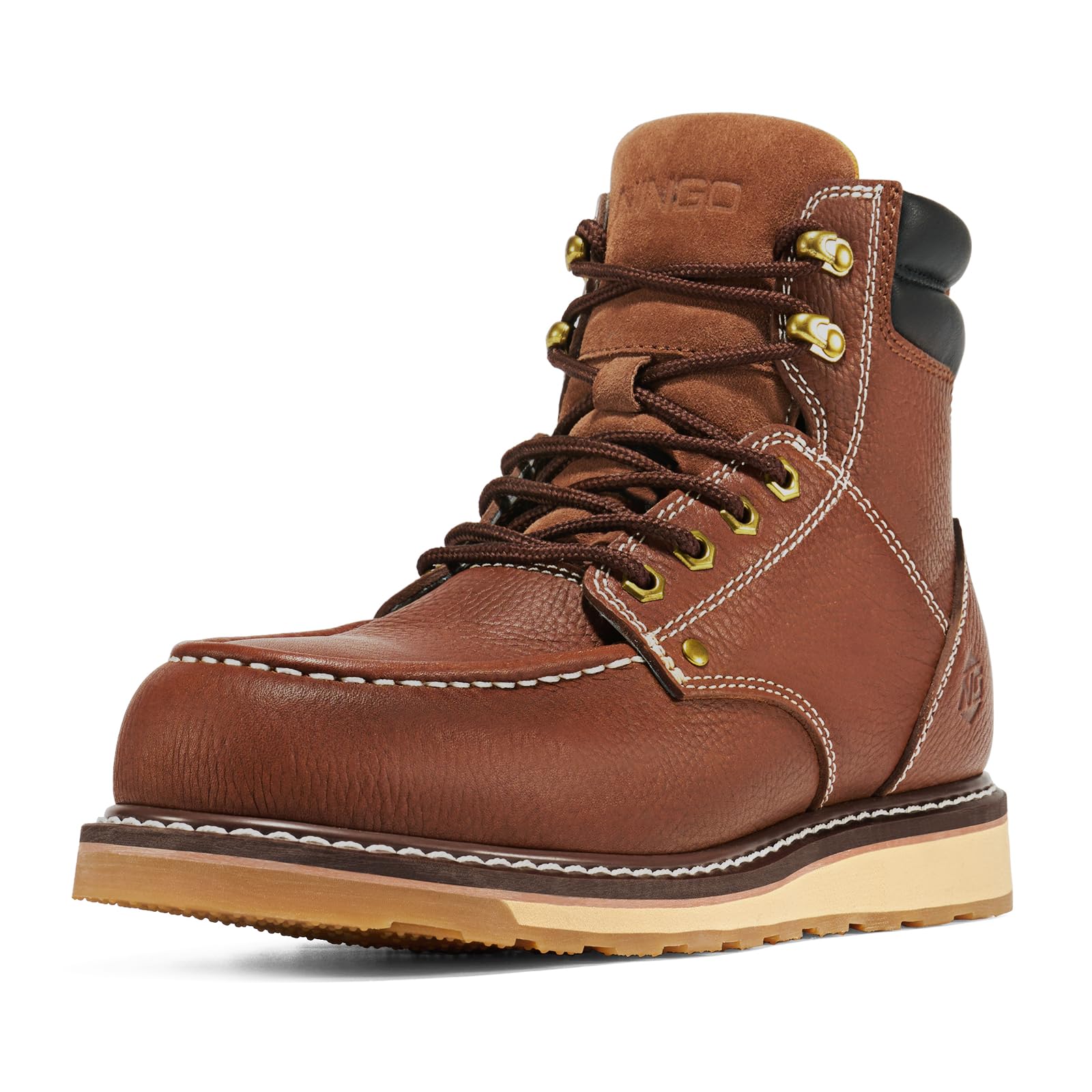 Snapklik.com : NINGO Mens Soft Toe Work Boots, 6 Inch Wedge Moc Toe ...