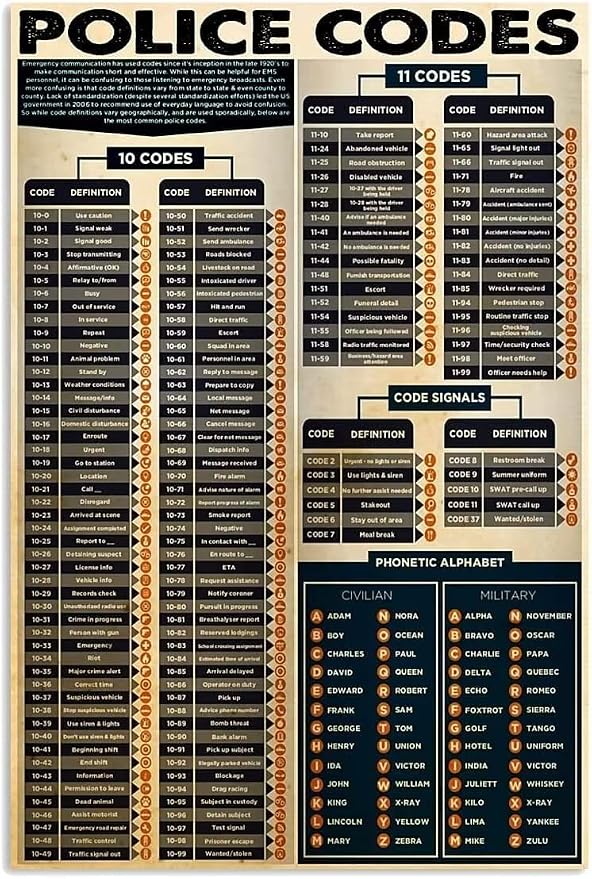 Amazon.com: Police Codes Knowledge Metal Tin Signs Vintage Code Signals ...