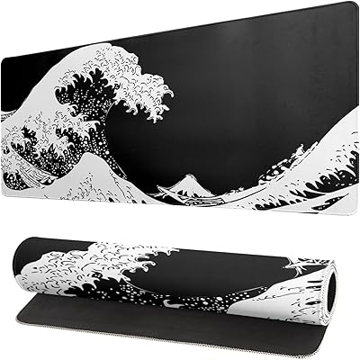 Siski Japanese Black Sea Wave Mouse Pad Large Gaming Mousepad Non-Slip ...