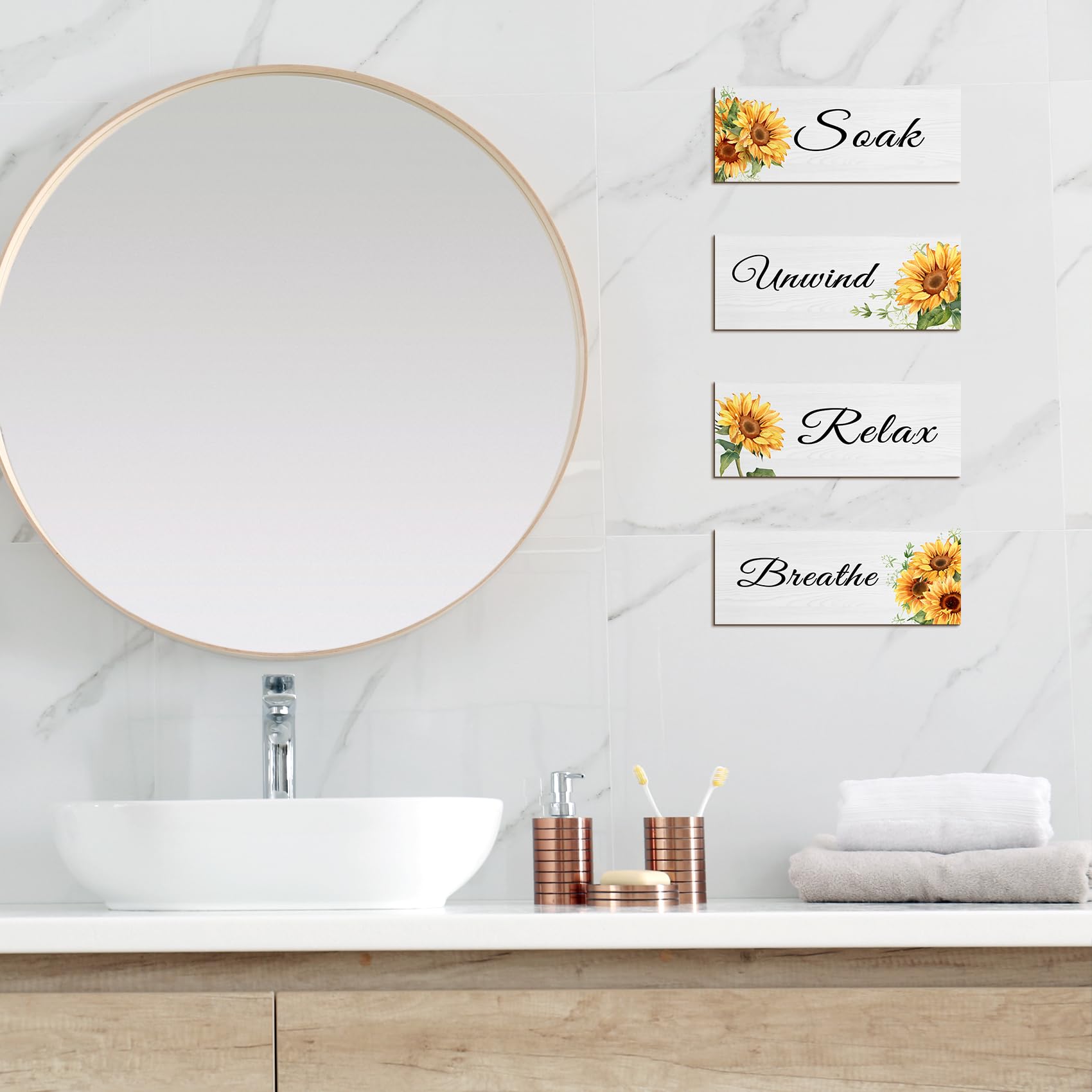 Snapklik.com : 4 Piece Sunflower Farmhouse Rustic Bathroom Wall Art - Relax