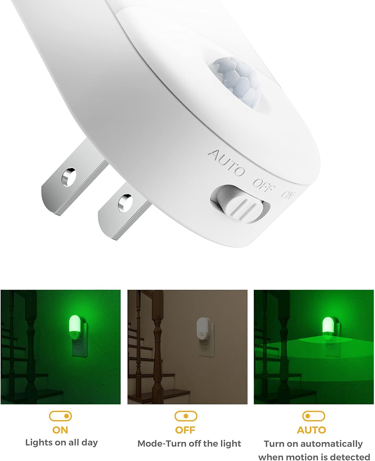 LOHAS – Luz nocturna verde enchufable, luces nocturnas LED verdes con sensor de movimiento ...