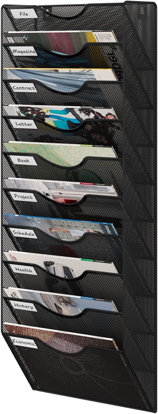 Amazon.com : Senhoglb 10 Tier Mesh Hanging Wall File Holder, Metal Wall ...