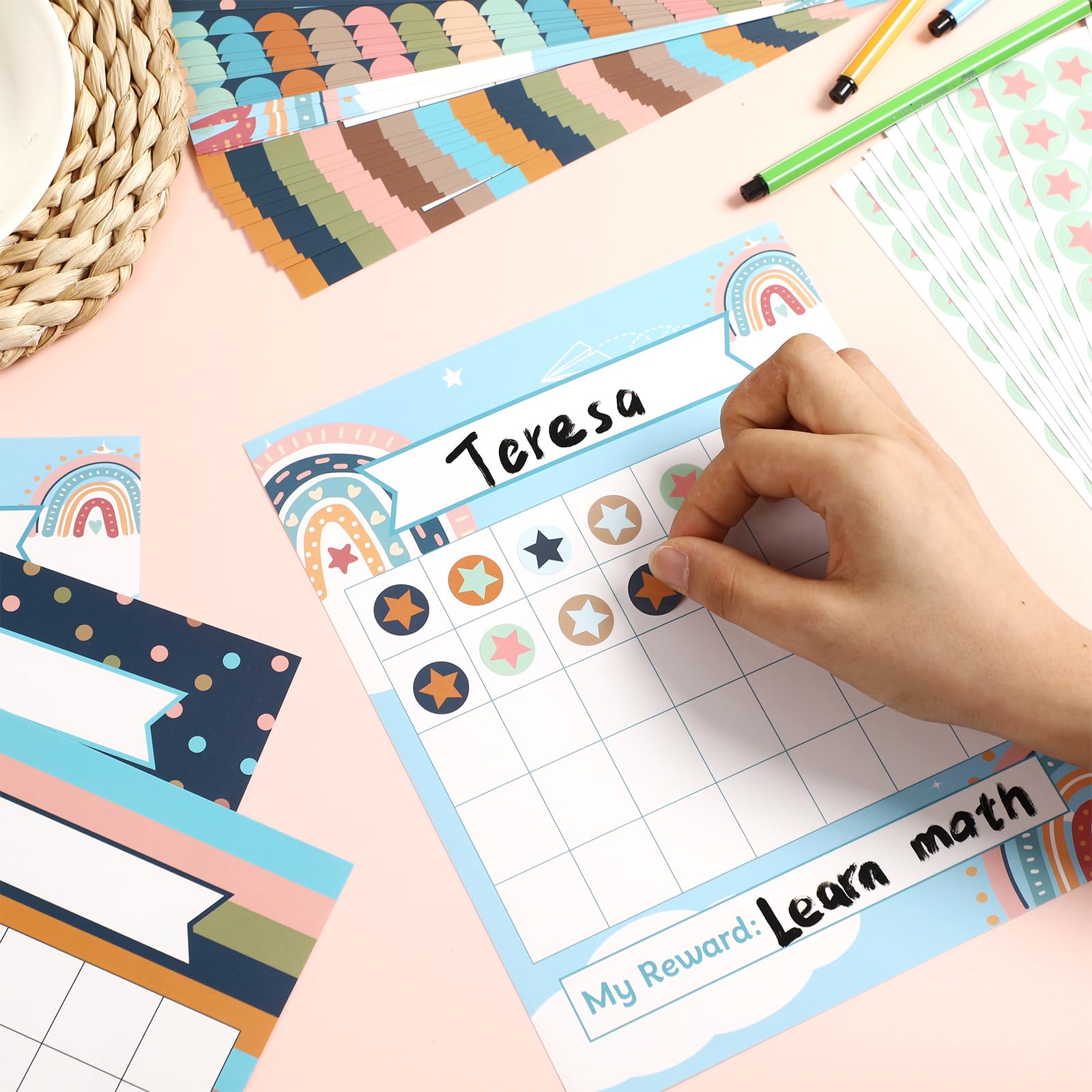 Snapklik.com : 40 PCS Boho Reward Sticker Charts Rainbow Behavior ...