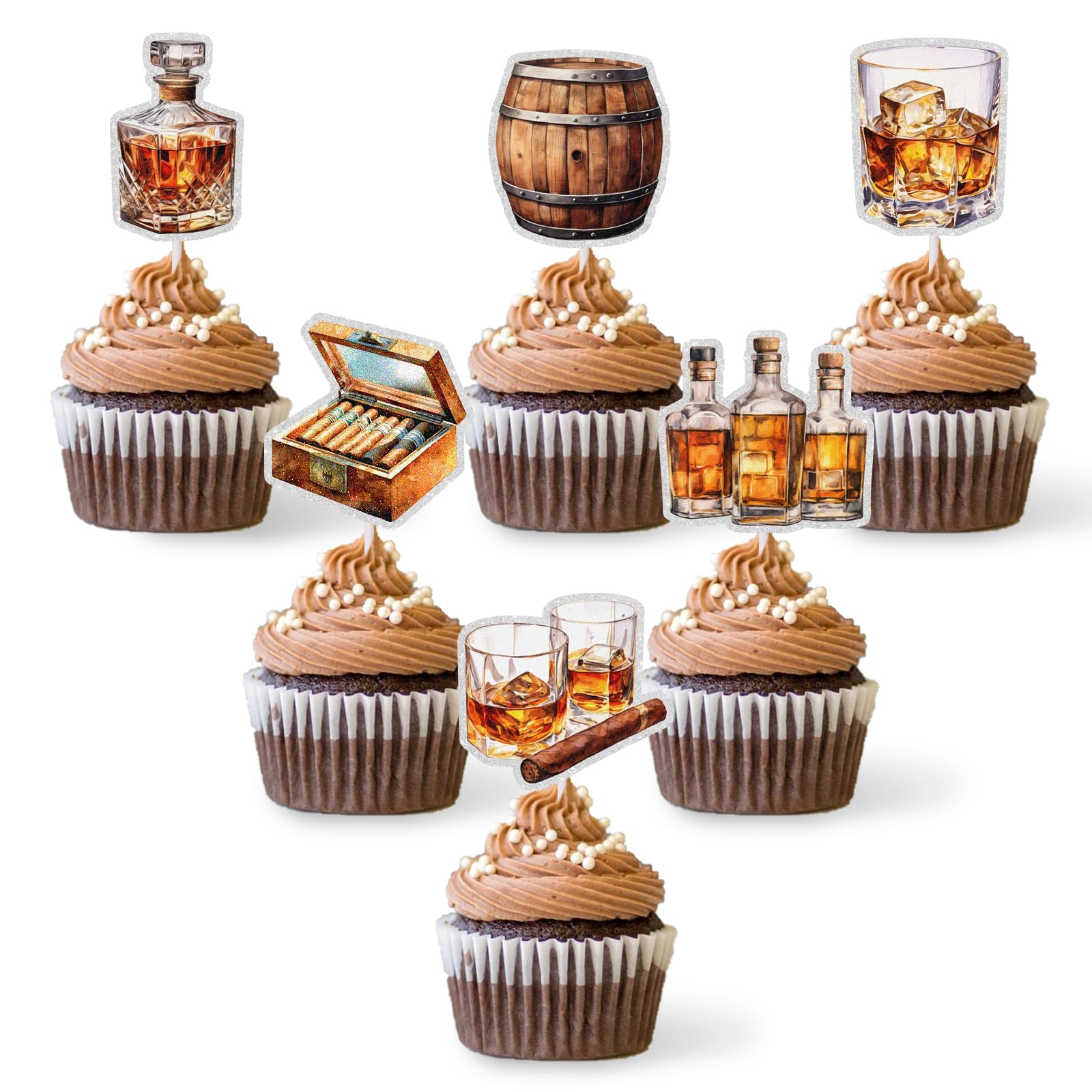 Amazon.com: 18Pcs Whiskey Cupcake Toppers Glitter Aged To Perfection ...