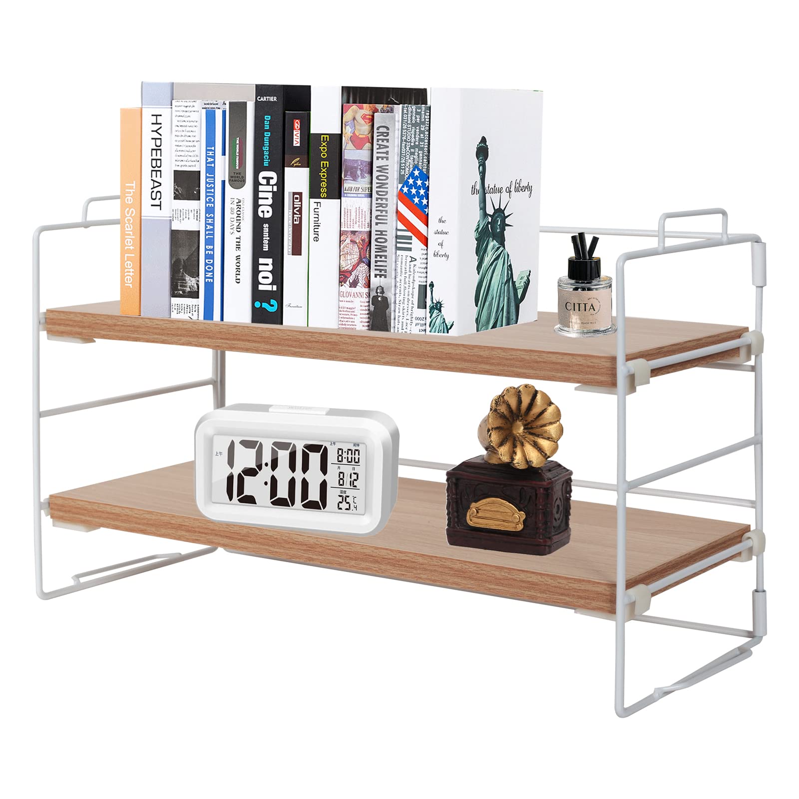 Amazon.com: ShellKingdom Desk Shelf Organizer, 2 Tier Desktop Shelves ...