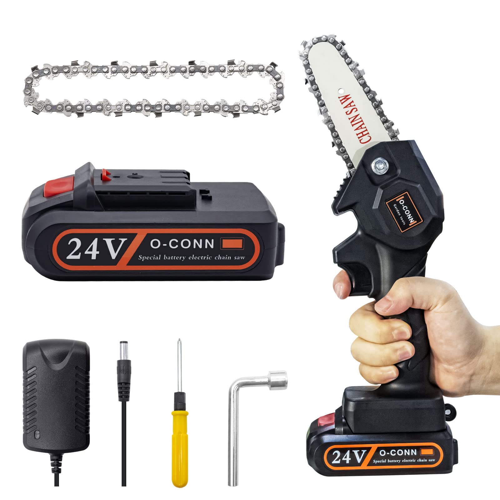Buy Mini Chainsaw, O-CONN 4 Inch Cordless Chainsaw, 24V Battery Powered ...