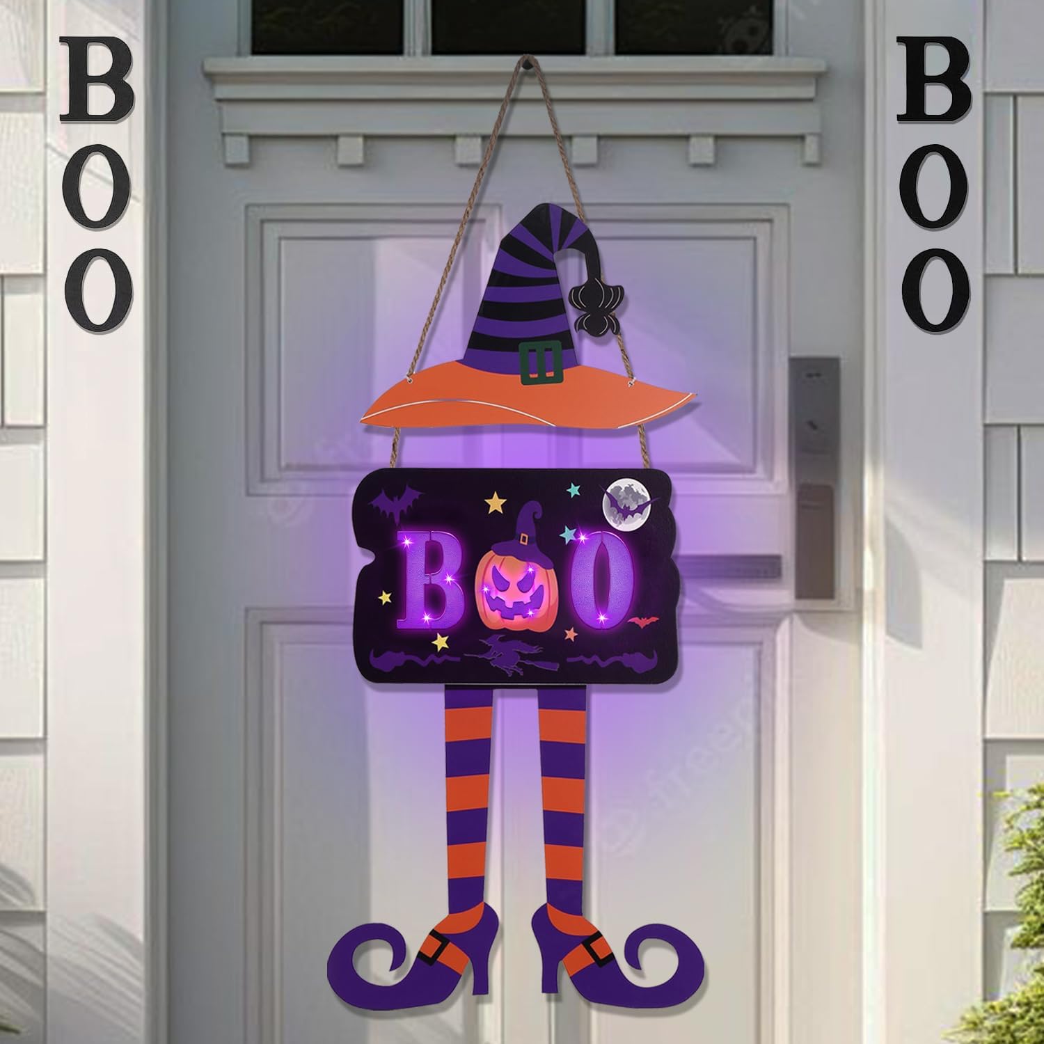 Amazon.com: Halloween Witch Door Decorations With Timer Function, Light ...