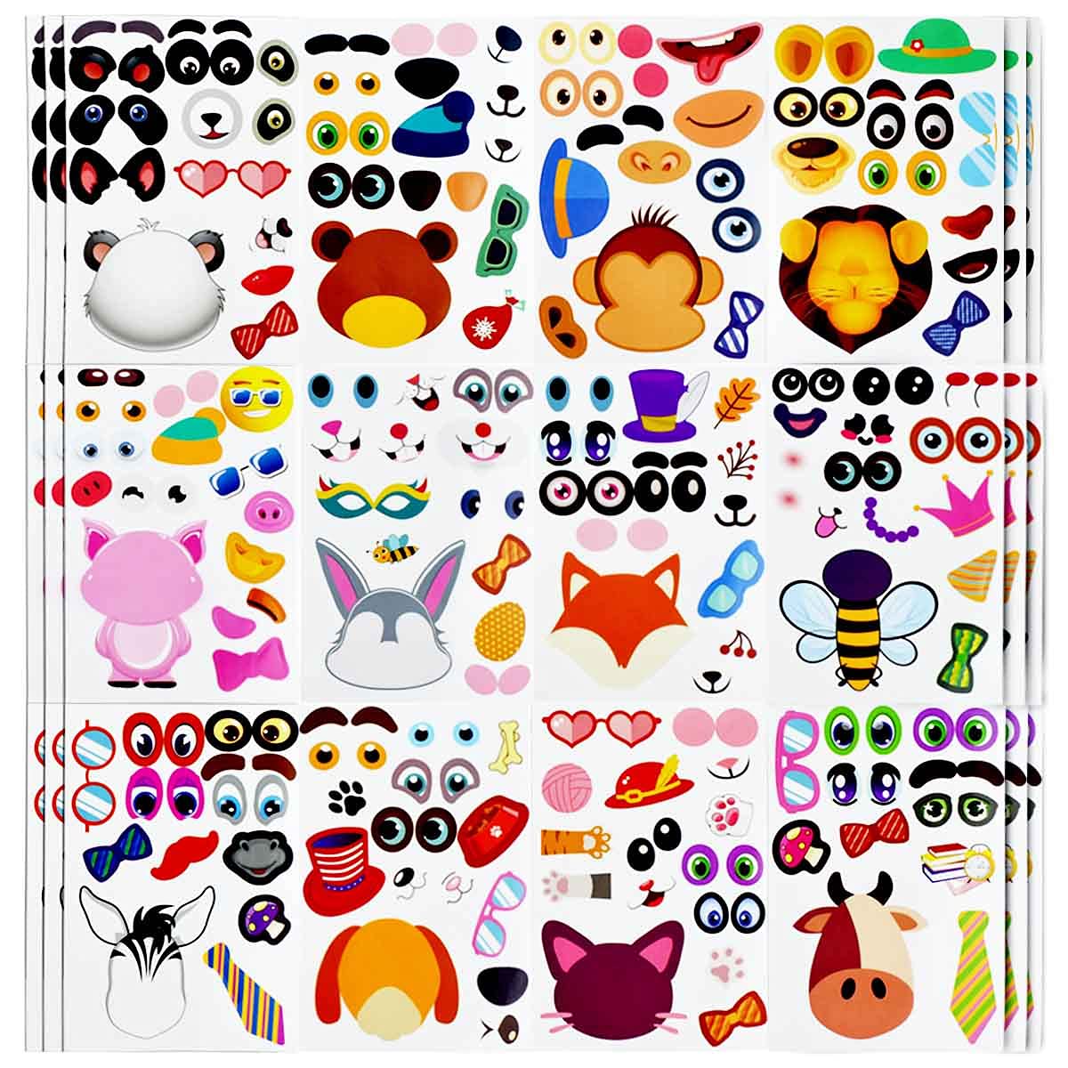 Buy 36 Pack Make-A-Face Stickers Sheets with 12 Animal Designs Make ...