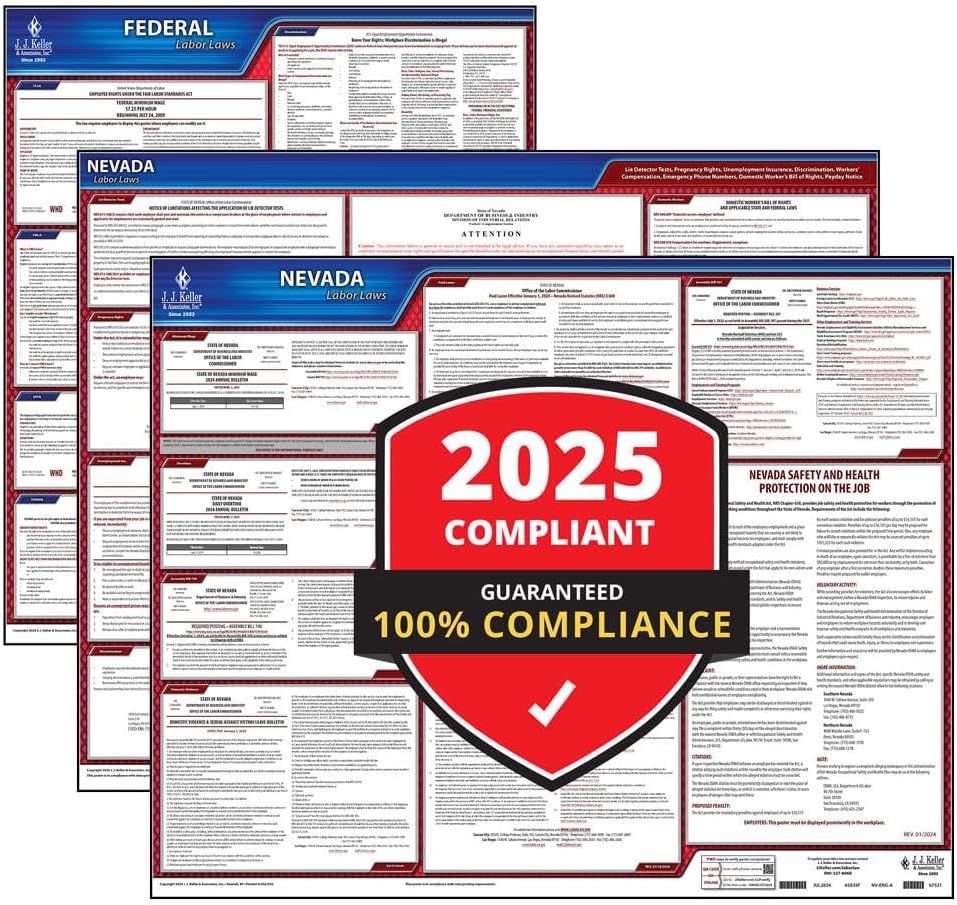 Amazon.com : 2025 Nevada and Federal Labor Law Poster Set (English, NV ...