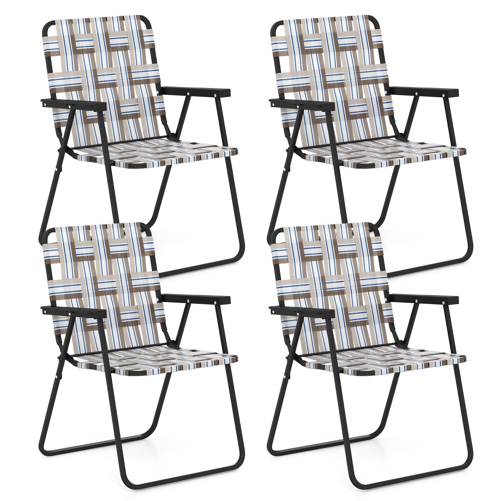 Amazon.com: GYMAX Folding Chair, Patio Lawn Chair Set with Armrest, Indoor/Outdoor 4 Pack Webbed ...