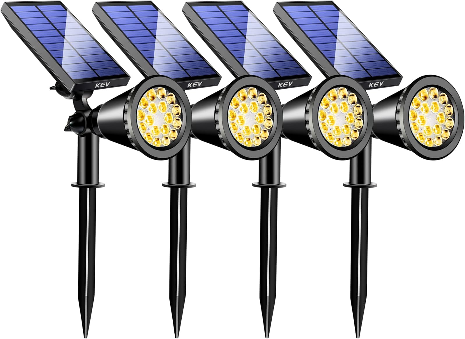 KEV 800 Lumens Solar Spot Lights Outdoor,4 Pack 18 LEDs Solar Flood ...