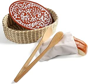 Amazon.com: Hostess Terracotta Bread Warmer Basket with Stone Set ...