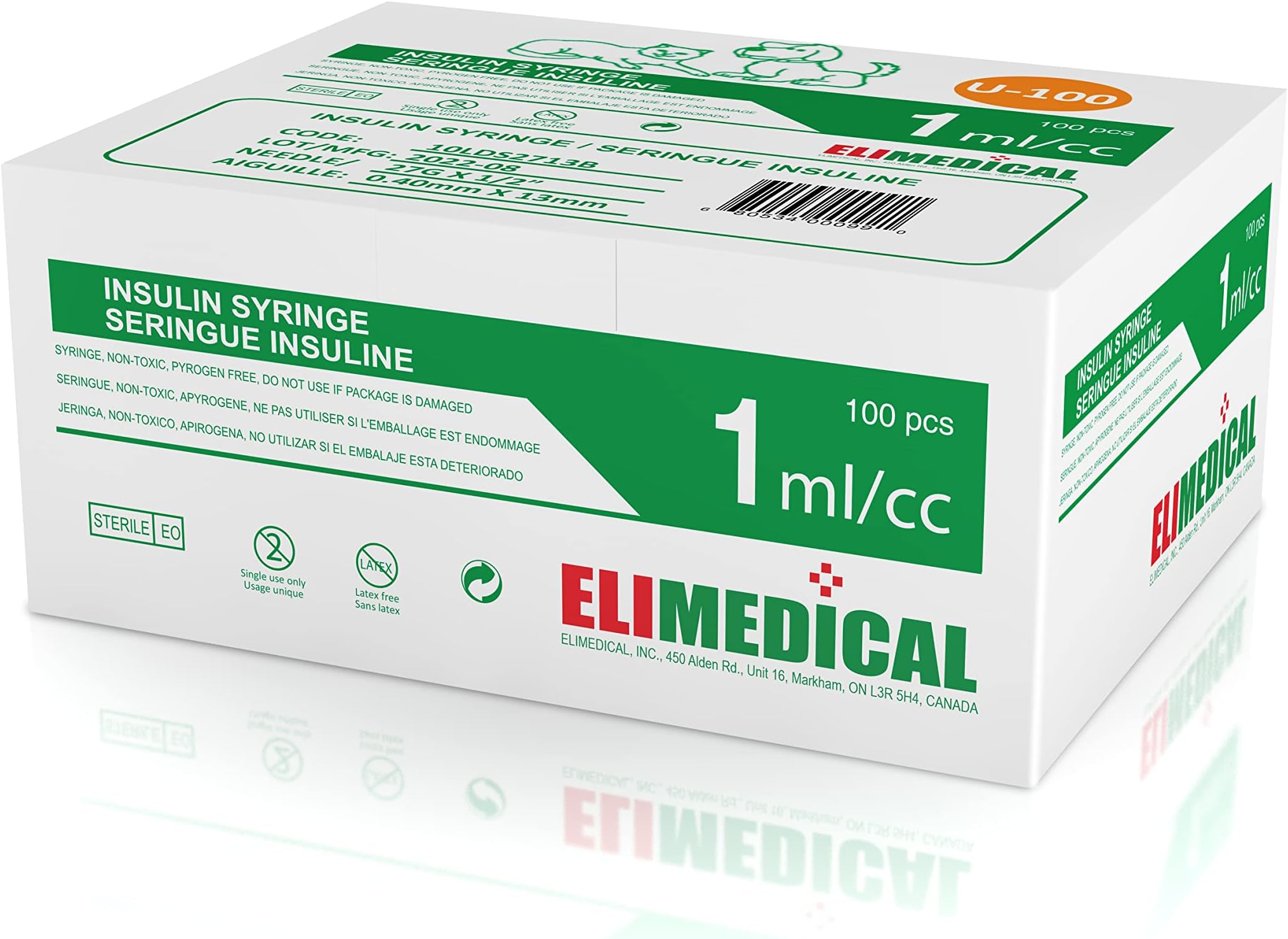 Amazon.com: Elimedical Veterinary Insulin Syringe, U-100, 1cc (1ml ...