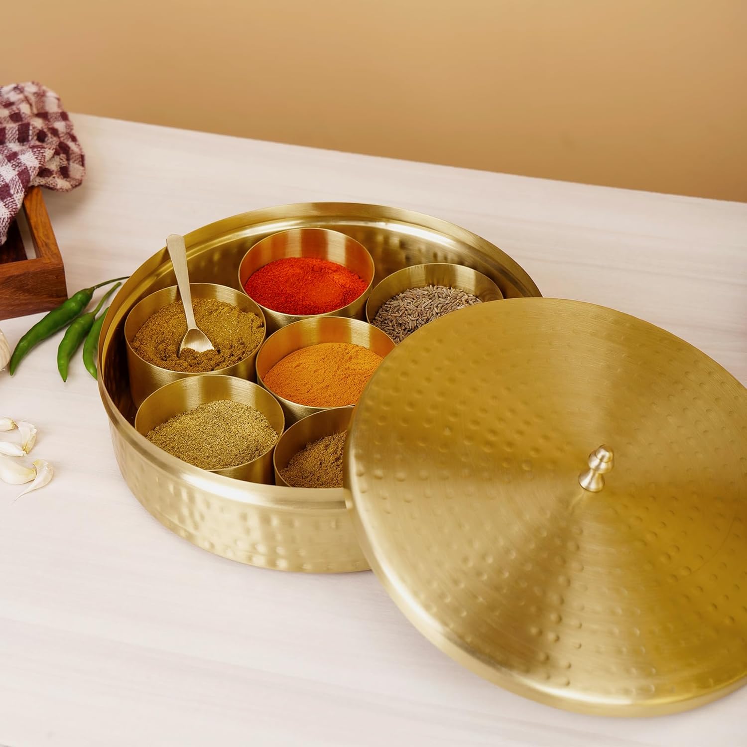 Amazon.com: SG ANAGH Hammered Handcraft Brass Masala Dabba-Spice Box ...
