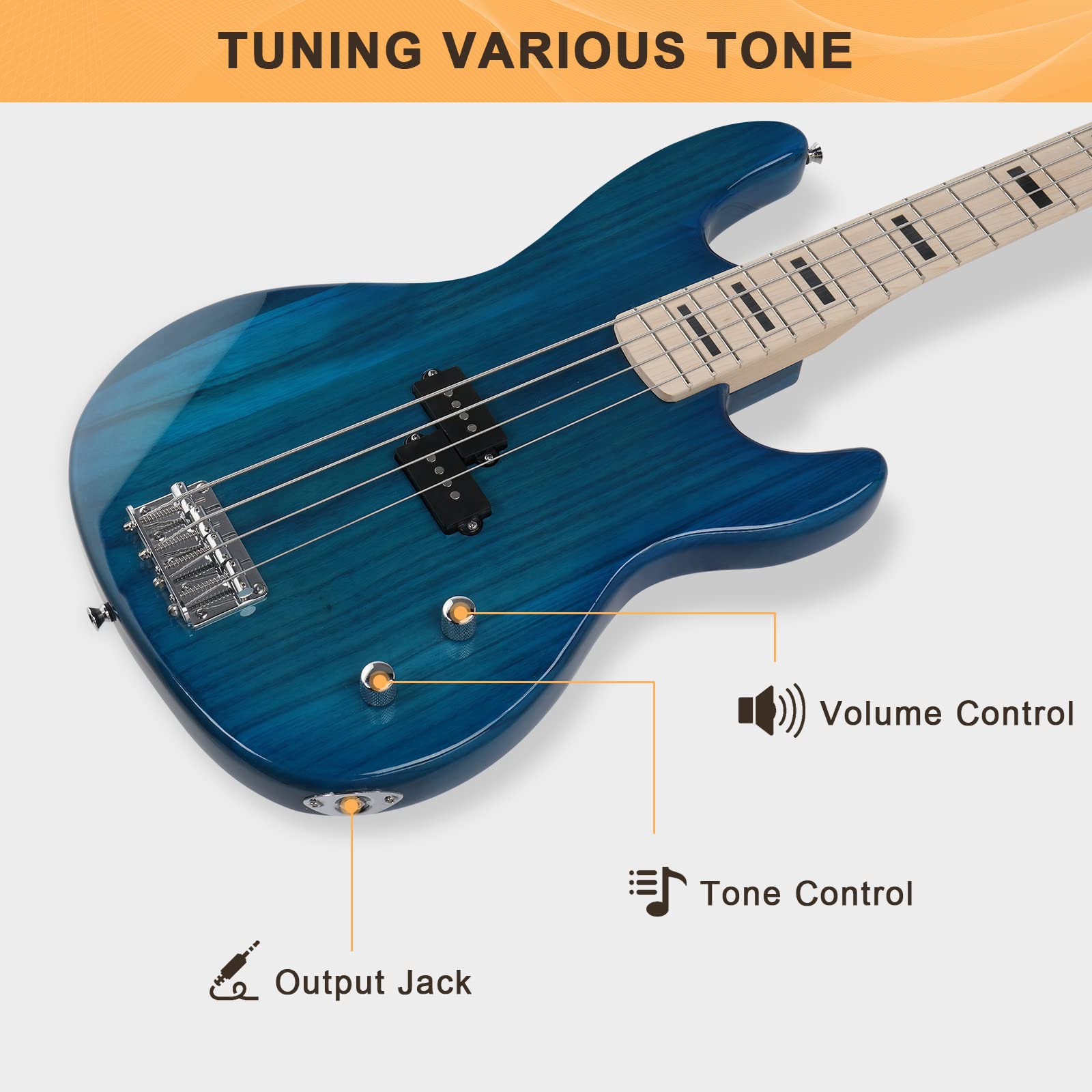 Snapklik.com : GLARRY GP Series Full Size Electric Bass Guitar 4 String Beginner Kit Canadian ...