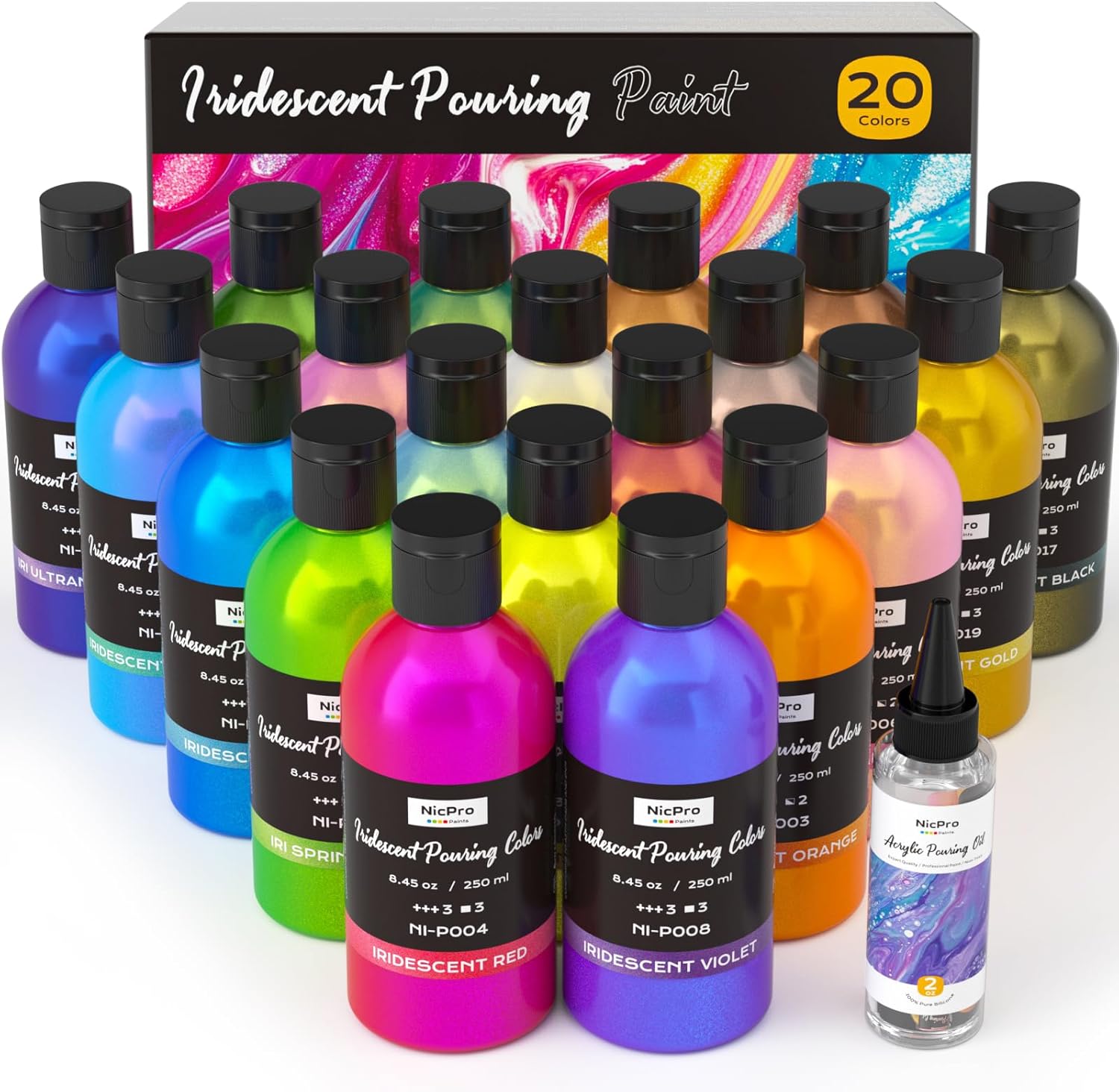 Amazon.com: Nicpro 20 Colors Iridescent Metallic Acrylic Pour Paint ...