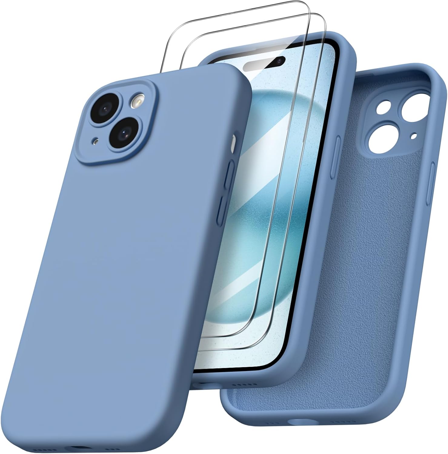 ORNARTO Designed for iPhone 15 Case with 2X Screen Protector, Liquid ...