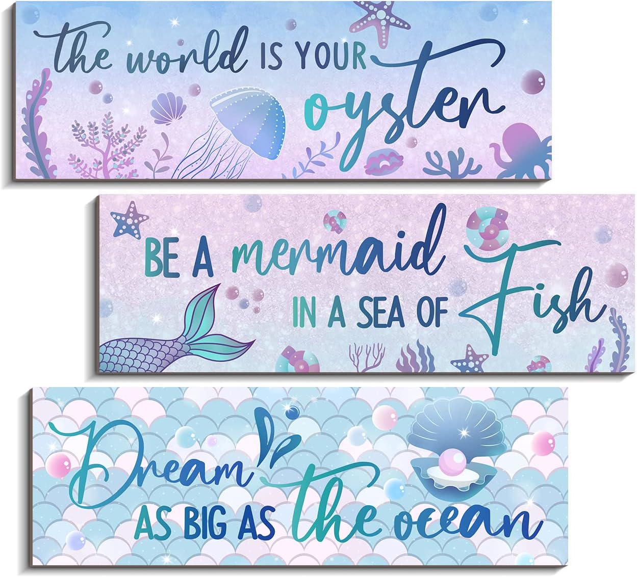 Amazon.com: 3 Pieces Mermaid Girls Room Decor, Blue Purple Ocean Theme ...