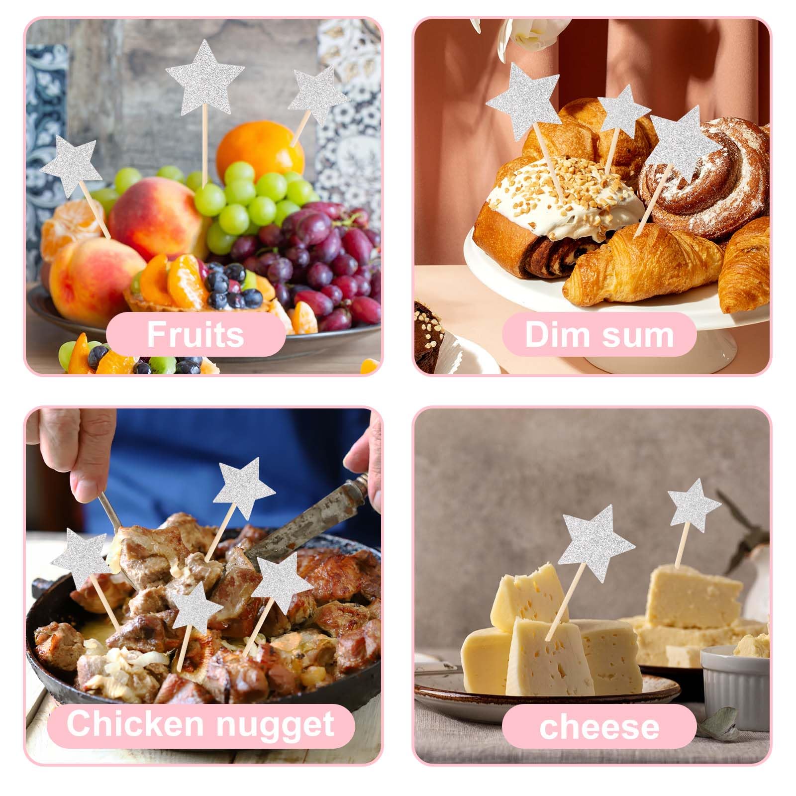 Snapklik.com : Thinp 30 Pcs Star Cupcake Picks,Silver Stars Cupcake ...