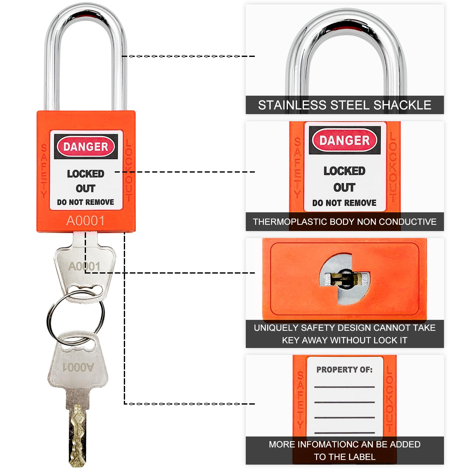 Snapklik.com : Lockout Tagout Lock - 5 Loto Safety Padlocks For Lock ...