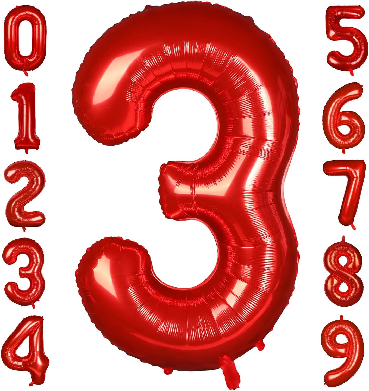 Amazon.com: PatiCool 40 Inch Red Number Balloon 3, Large Number Foil ...