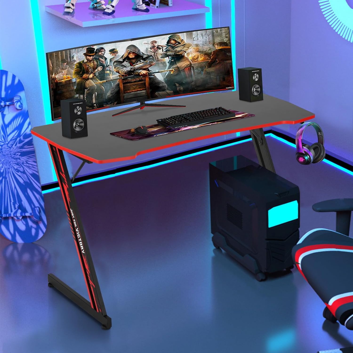 Amazon.com: 47 Inch Gaming Desk, Z-Shaped Carbon Fiber Gaming Computer ...