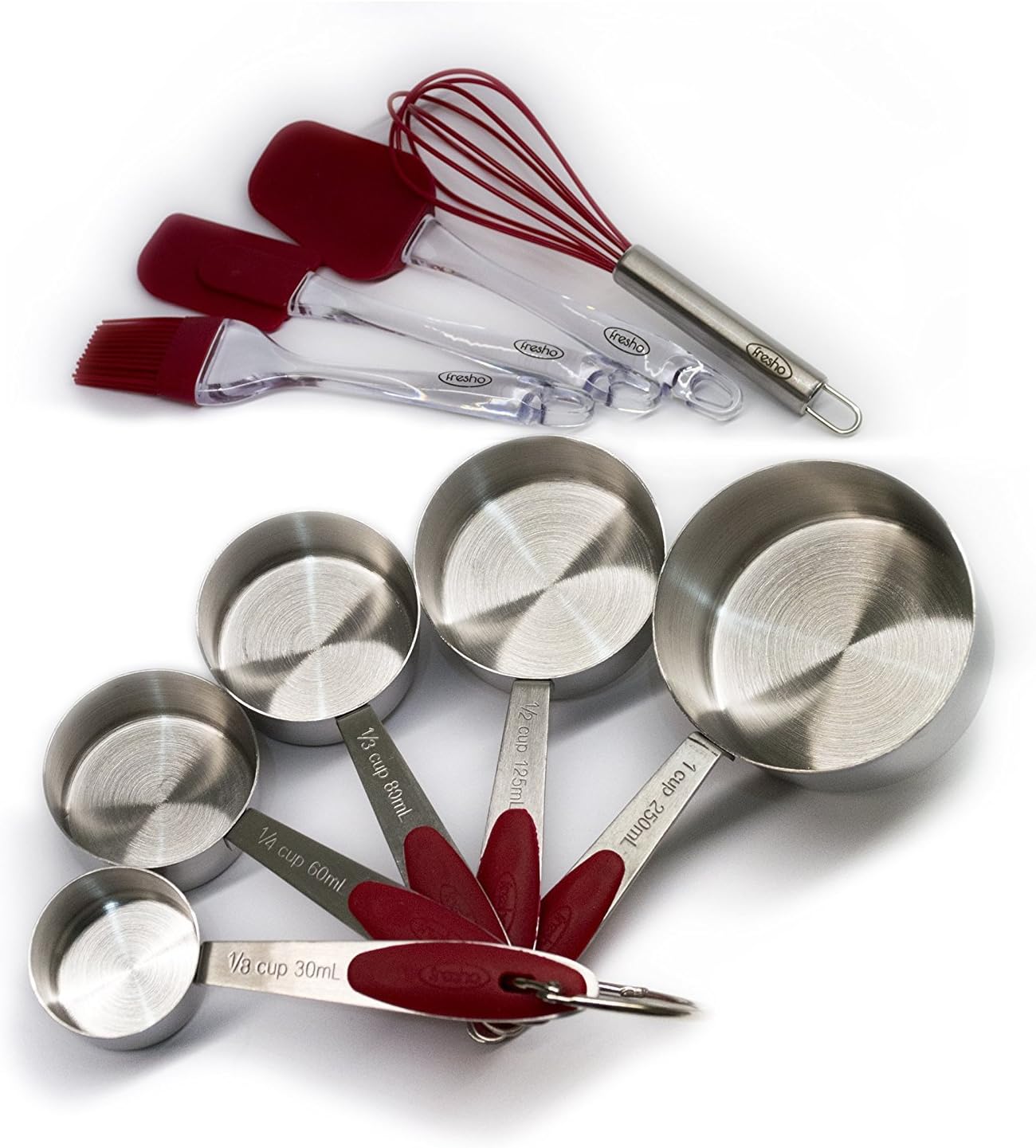 Amazon.com: Stainless Steel Measuring Cups - With Spatula, Whisk, and ...