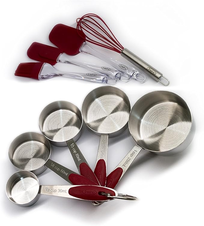 Amazon.com: Stainless Steel Measuring Cups - With Spatula, Whisk, and ...